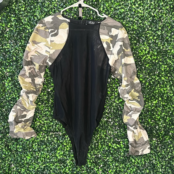 AKIRA | Tops | Camo Mesh Bodysuit | Poshmark